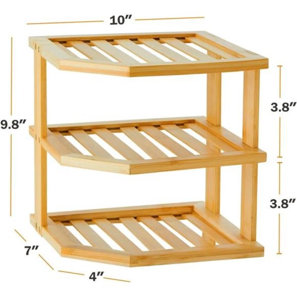 Kitchen | Kitchen Corner Shelf Bamboo Corner Cabinet Shelf 3 Tier Plate ...